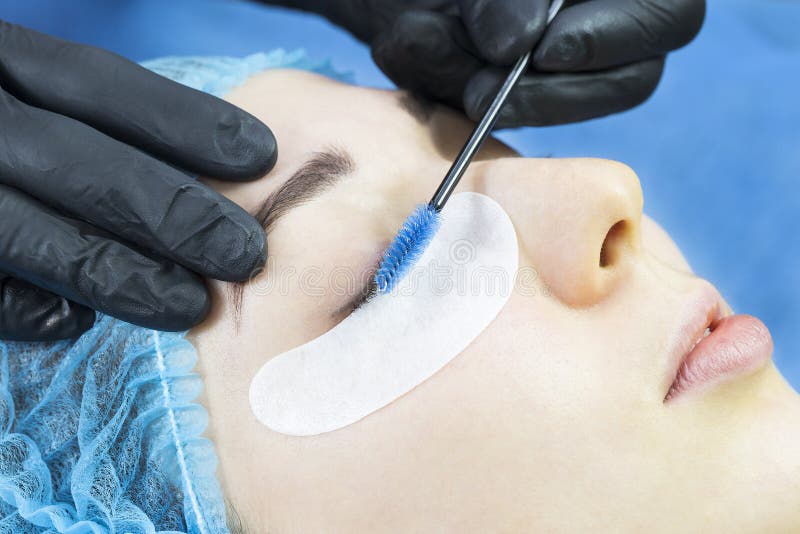 Procedure for Eyelash Extensions, Eyelashes Lamination. Stock Image ...