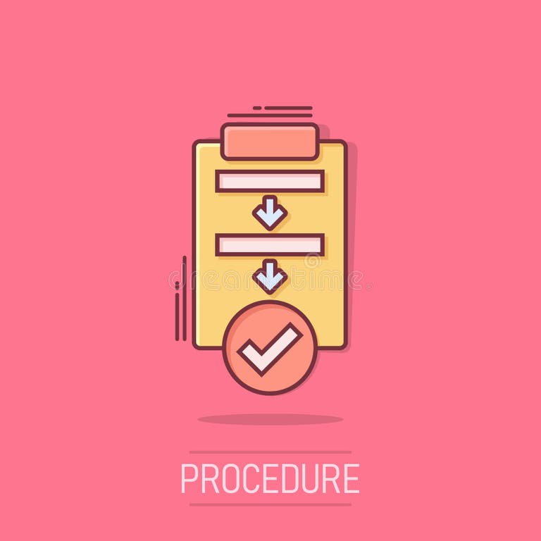 Procedure List Icon in Comic Style. Document Project Cartoon Vector ...