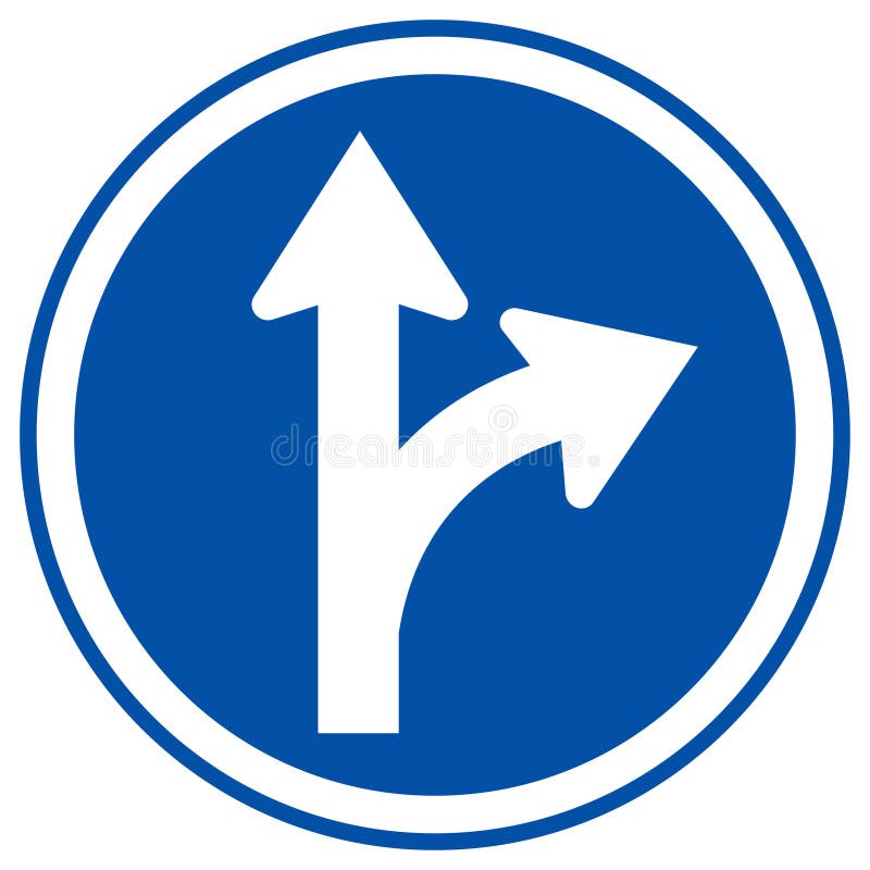 Proceed Straight or Turn Right Road Sign,Vector Illustration, Isolate ...