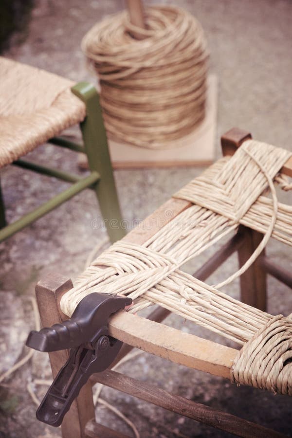Proceedings Ancient Craft Artisan To Straw Chairs Stock Image - Image ...