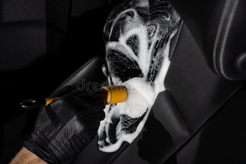 Applying Detergent on Textile Seat in Car Interior for Dry Cleaning ...