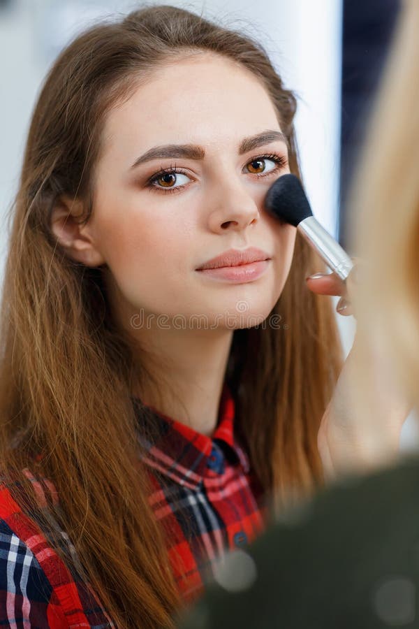 Process of Applying Makeup on the Girl`s Face Stock Photo - Image of ...