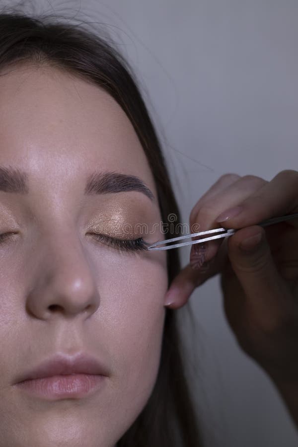 The Process of Applying Makeup To a Beautiful Brunette. Beauty ...