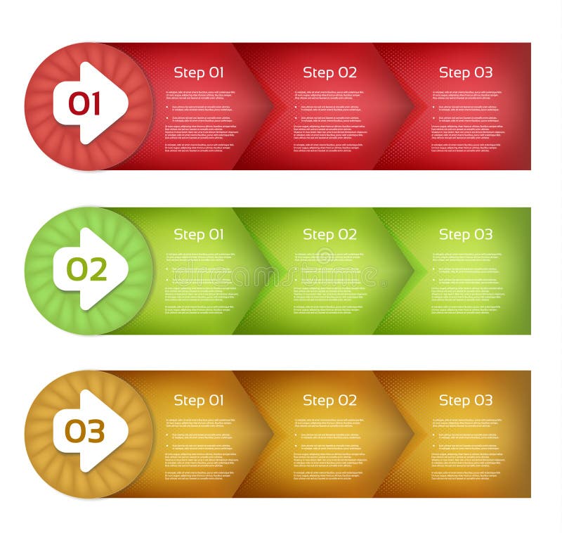 Process Arrows Boxes. Step by Step Vector Set. Three Steps Stock Vector ...