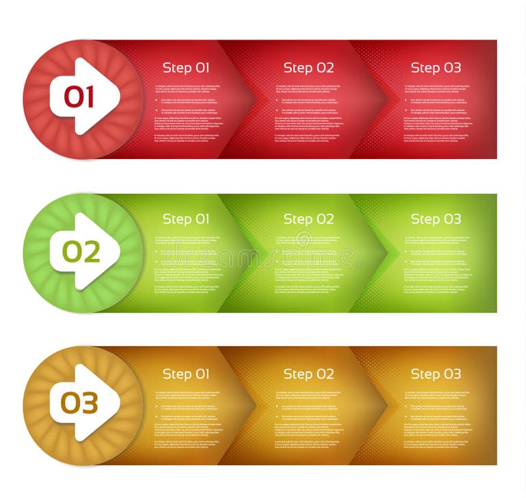 Process Arrows Boxes. Step by Step Vector Set. Three Steps Stock Vector ...