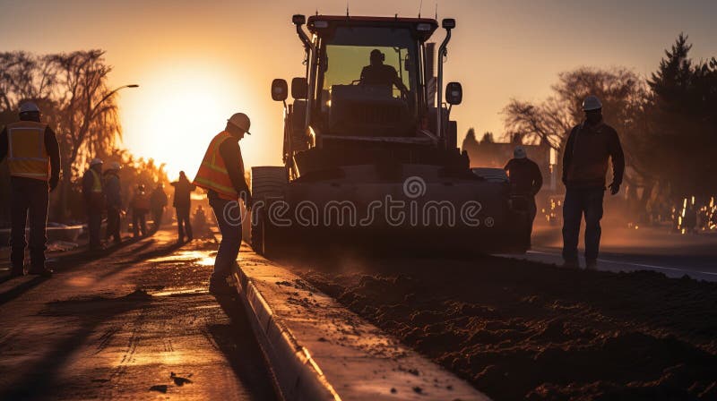 Process of Asphalting and Paving, Asphalt Paver Machine and Steam Road ...