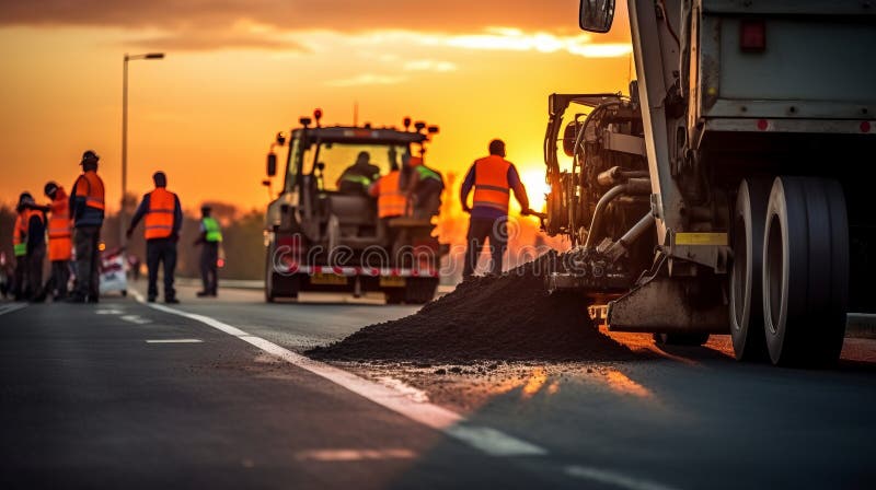 Process of Asphalting and Paving, Asphalt Paver Machine and Steam Road ...