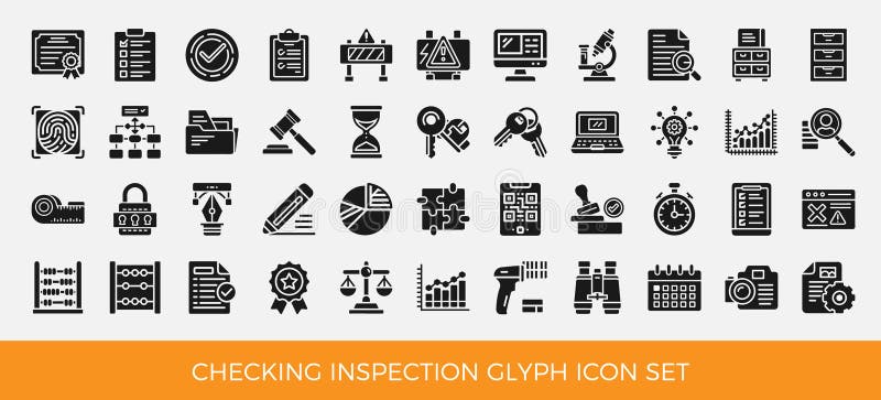 Process Audit Checking Inspection Glyph Icon Set Stock Vector ...