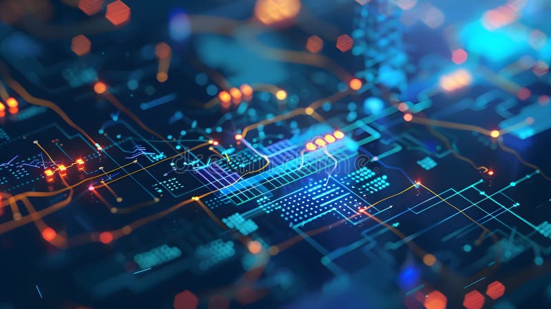 Dynamic Electronic Circuit Board with Vibrant Neon Lights, Ai Generated ...