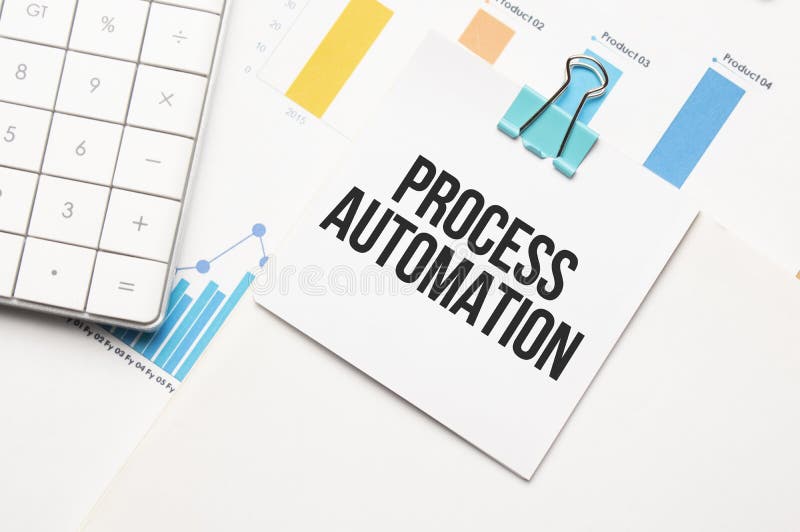 Process Automation Text Concept. Office Workplace Table with Calculator ...