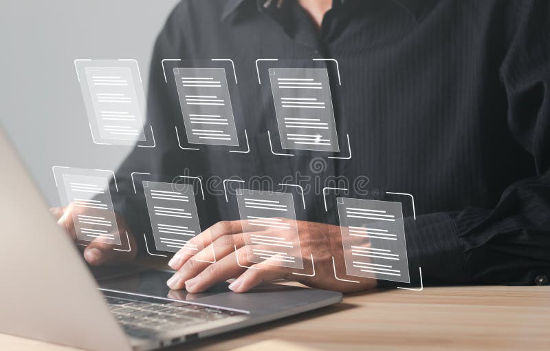 Process Automation To Efficiently Manage Files. Stock Photo - Image of laptop, hand: 266972550