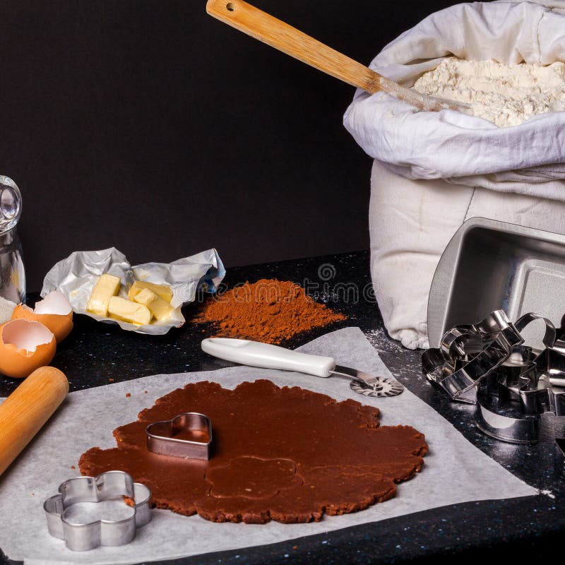 The Process of Baking Chocolate Cake Base from Shortcrust Pastry. Stock ...