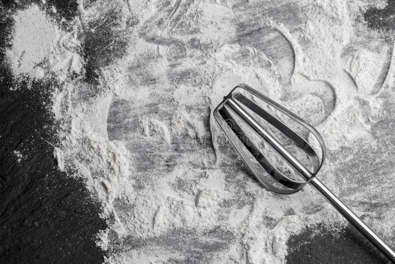 The Process of Baking, Cooking. Sprinkle Flour on a Black Graphite ...