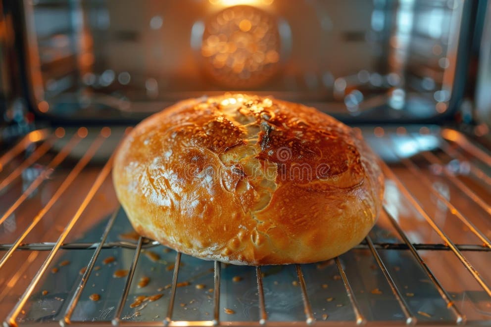 The Process of Baking Round Bread in the Oven. Stock Photo - Image of ...