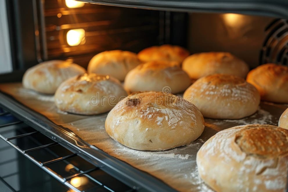 The Process of Baking Round Bread in the Oven. Stock Photo - Image of ...