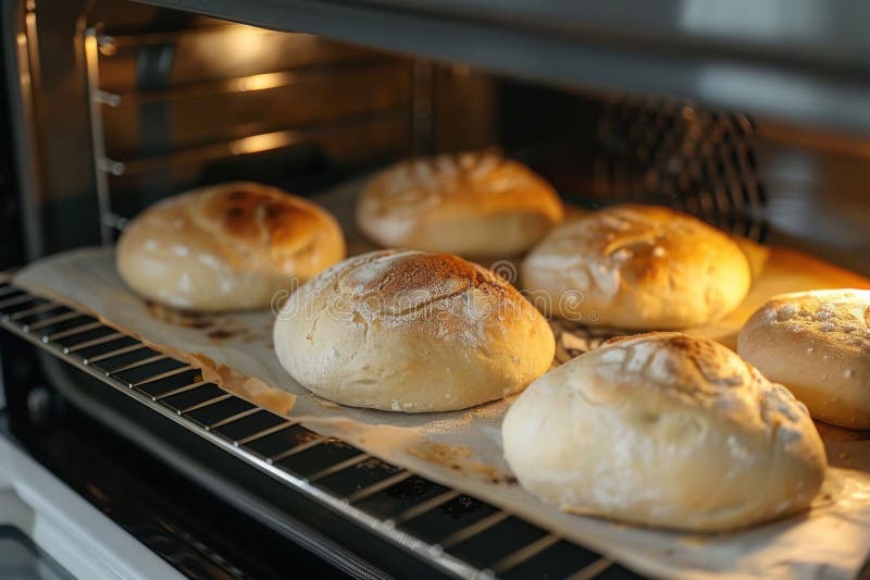The Process of Baking Round Bread in the Oven. Stock Image - Image of ...