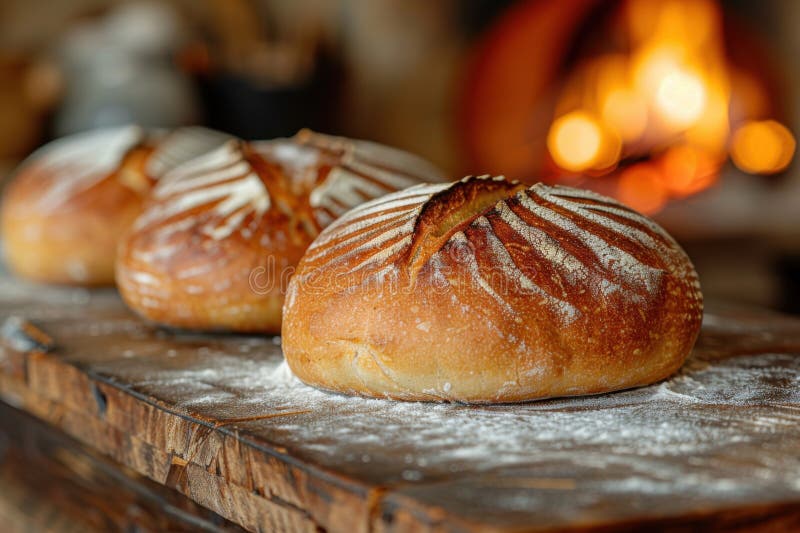 The Process of Baking Round Bread in the Oven. Stock Image - Image of ...