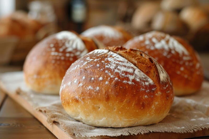 The Process of Baking Round Bread in the Oven. Stock Image - Image of ...