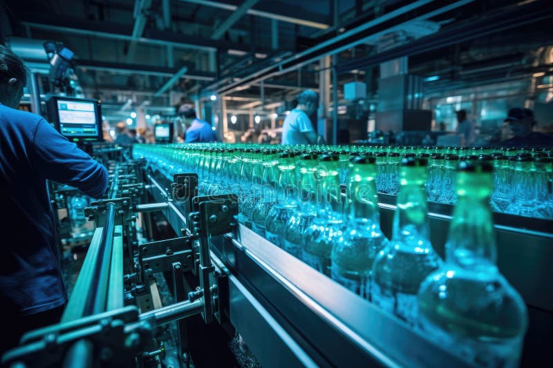 Process of Beverage Manufacturing on a Conveyor Belt at a Factory ...