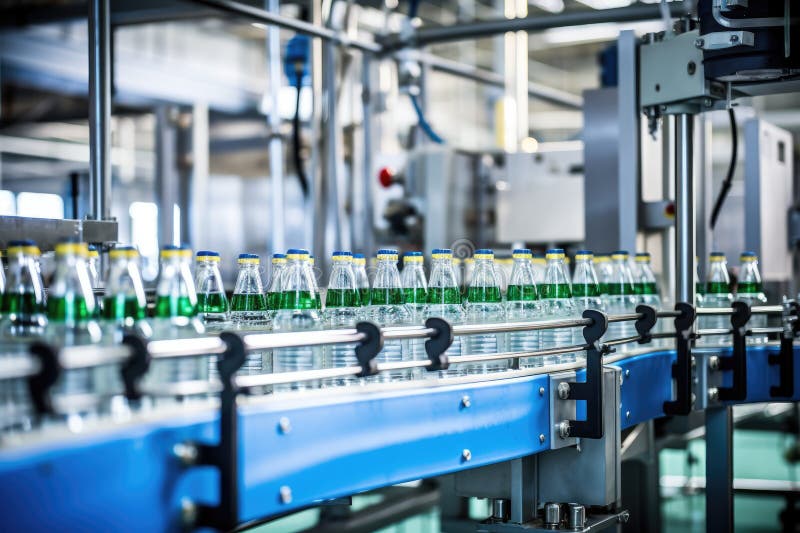 Process of Beverage Manufacturing on a Conveyor Belt at a Factory ...