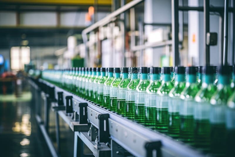 Process of Beverage Manufacturing on a Conveyor Belt at a Factory ...
