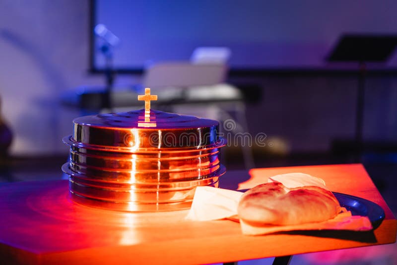 The Process of Breaking Bread in the Modern Church. Stock Image - Image ...