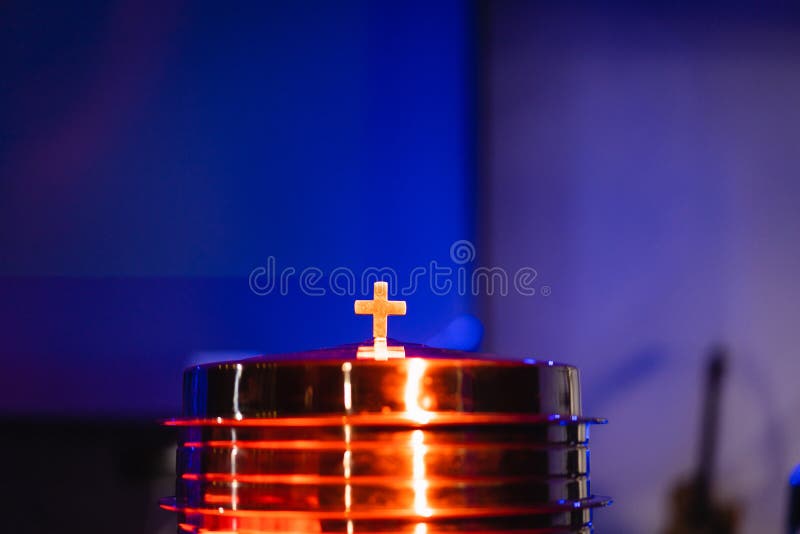 The Process of Breaking Bread in the Modern Church. Stock Photo - Image ...