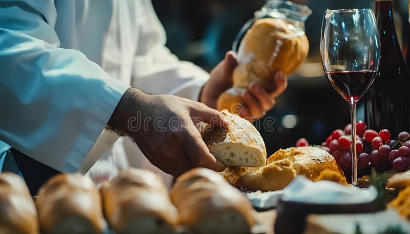 The Process of Breaking Bread. Religious Tradition of Breaking Bread ...