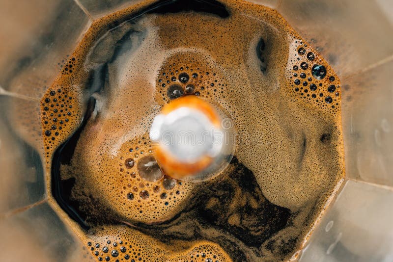 Process of Brewing Coffee in a Moka Pot, Close-up, Top View Stock Photo ...