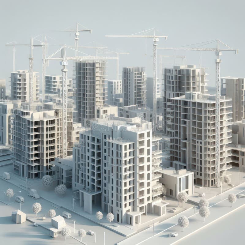 The Process of Building High-rise Buildings. Stock Illustration ...