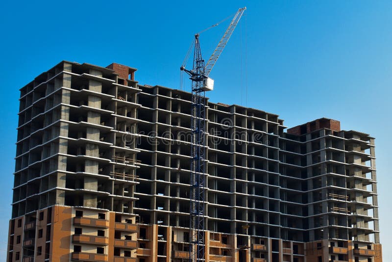 Process of Building High-rise Structure with Crane Stock Image - Image ...
