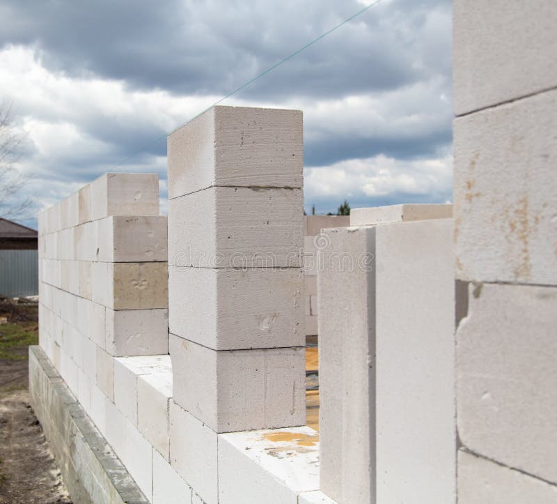 The Process of Building a House from Foam Concrete Bricks Stock Image ...