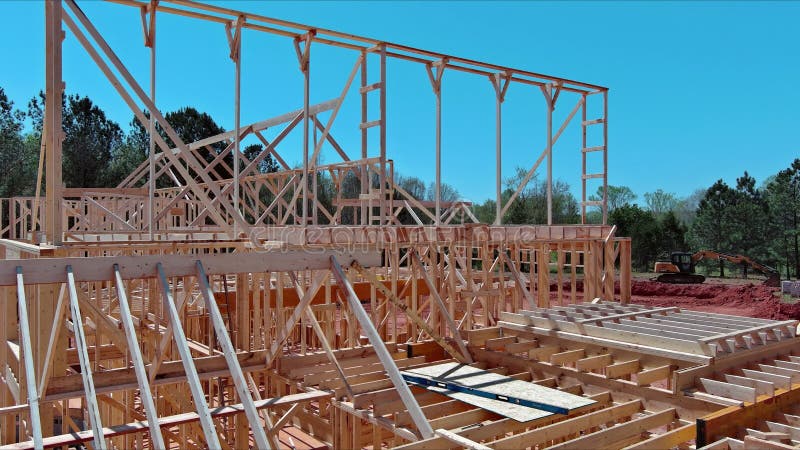 In Process of Building a New House, the Framework Framing Beam Stick ...