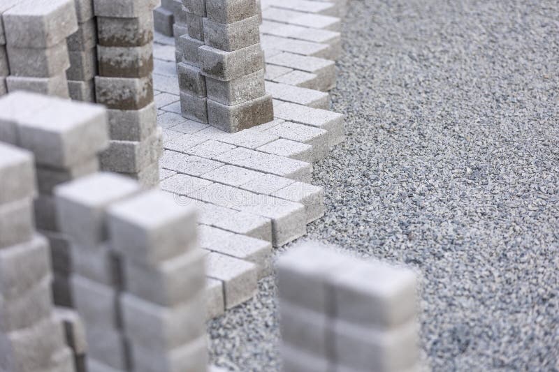Process of Building New Path Made from Concrete Blocks, Interlocking ...