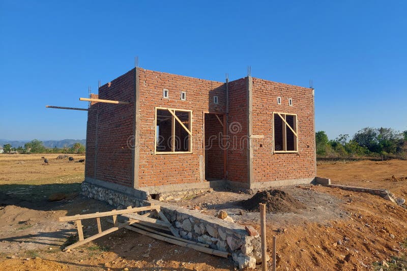The Process of Building a Permanent House Uses Red Brick Stock Image ...