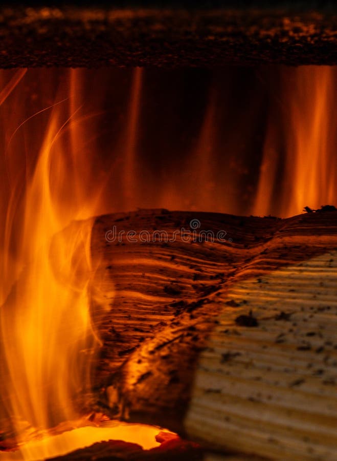 The Process of Burning a Log in a Stove Stock Image - Image of orange ...