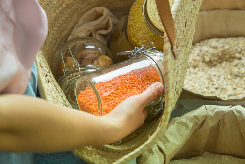 The Process of Buying Products in a Store without Plastic Stock Image ...