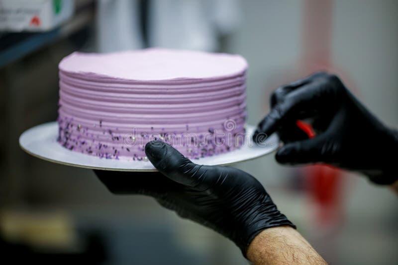Process of Cake Baking with the Pastry Chef Adding Sprinkles on the ...