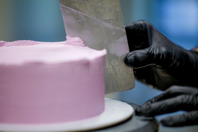 Process of Cake Baking with a Pastry Chef Using Spatula Scraper To ...
