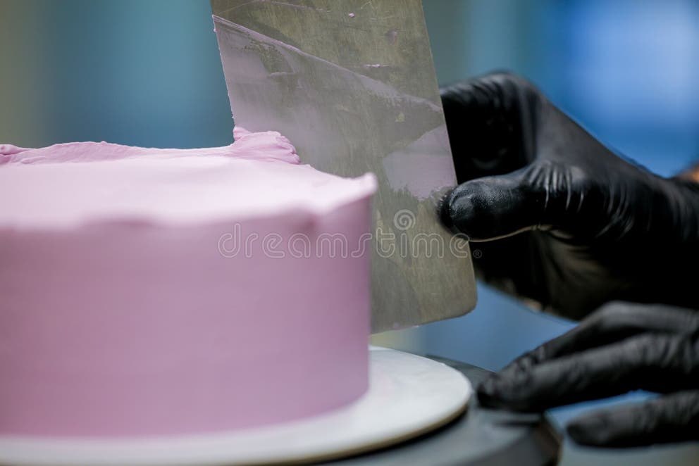 Process of Cake Baking with a Pastry Chef Using Spatula Scraper To ...