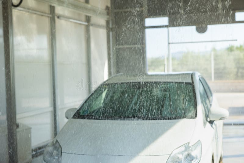 Process of Car Washing with Driver Inside Stock Image - Image of spray ...