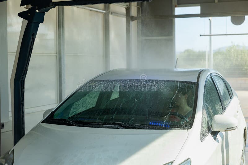 Process of Car Washing with Driver Inside Stock Image - Image of ...