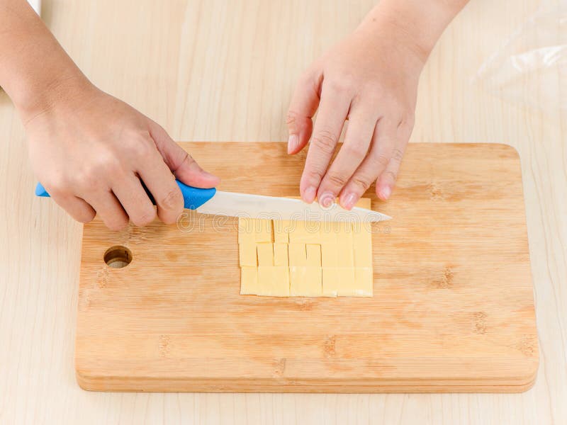 The Process of Chef Cooking - Cutting Cheese Pieces Stock Image - Image ...