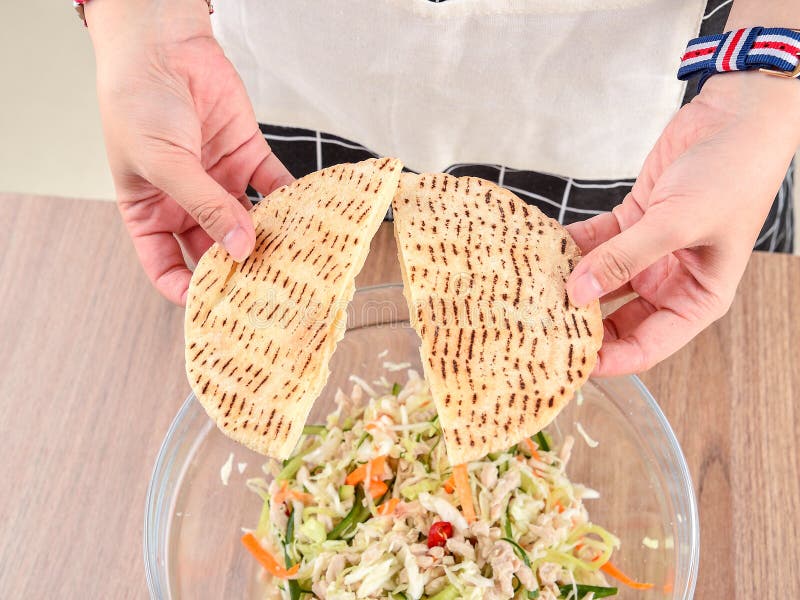 The Process of Chef Cooking Pita Bread Stock Image - Image of fried ...