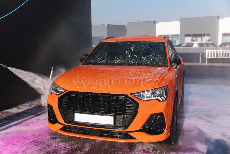 Process of Cleaning Car with a Jet Sprayer. Self Service Car Washing ...