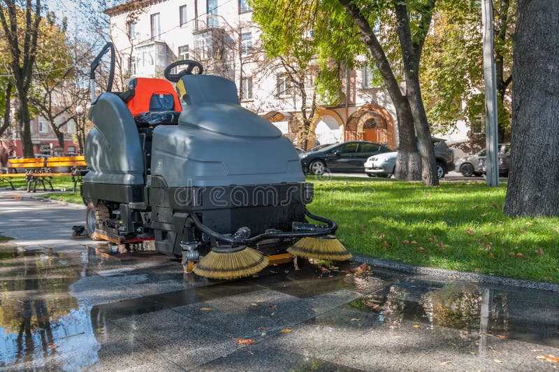 Process of Cleaning Walkways Machine Stock Image - Image of automobile ...