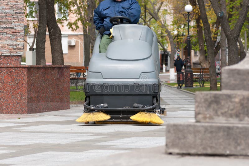 Process of Cleaning Walkways Machine Stock Photo - Image of action ...