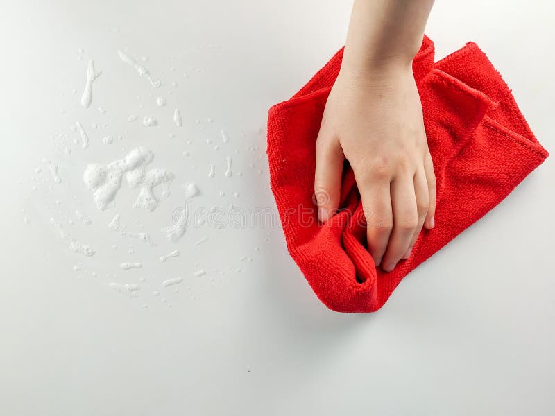 Process of Cleaning the White Surface Where White Foam with Bubbles ...