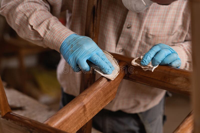 Process of Coating Wooden Chair with Protective Lacquer Stock Photo ...
