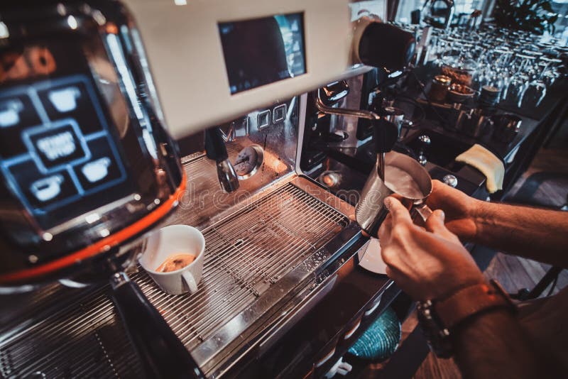 Process of Coffee Making Using Coffee Machine Stock Image - Image of ...